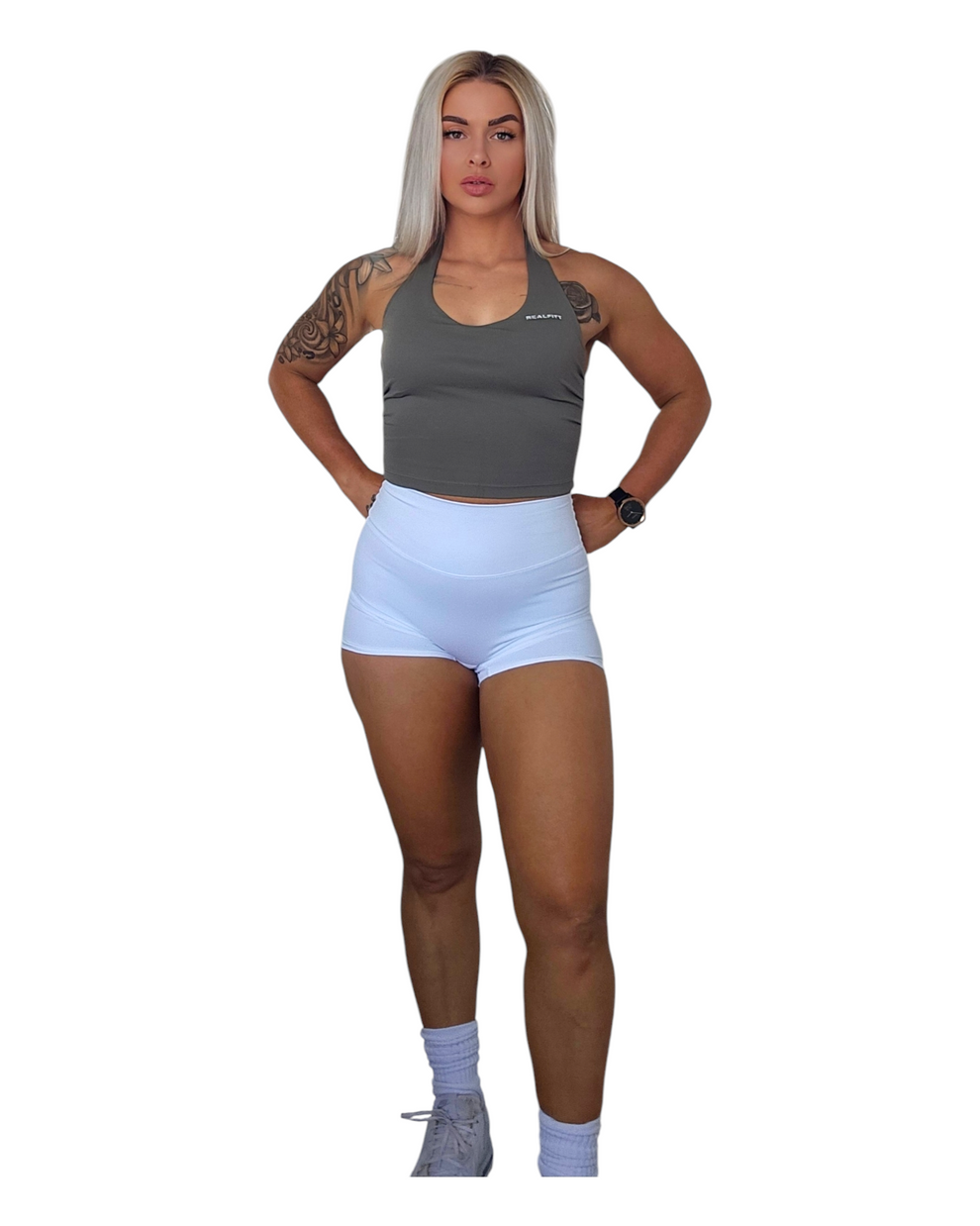 Basic Halter-Neck Sports Cropped top in Green with removable Pads ...